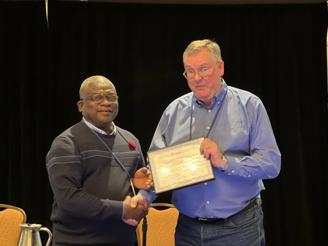 Outgoing Board Member John Laxdal - Certificate of Appreciation